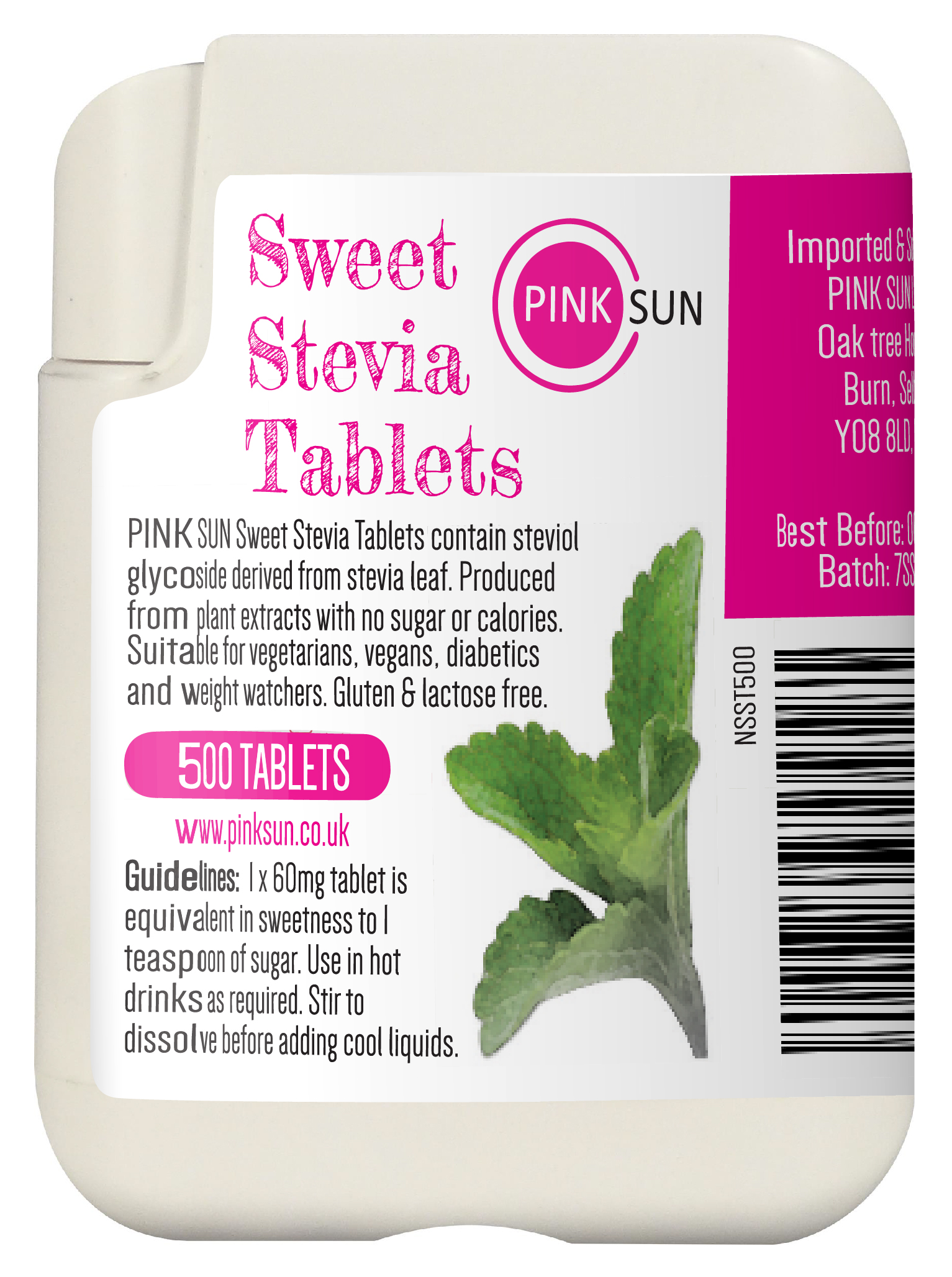 PINK SUN Stevia Tablets 500 Tabs Steviol Natural Sweetener Diabetic ...